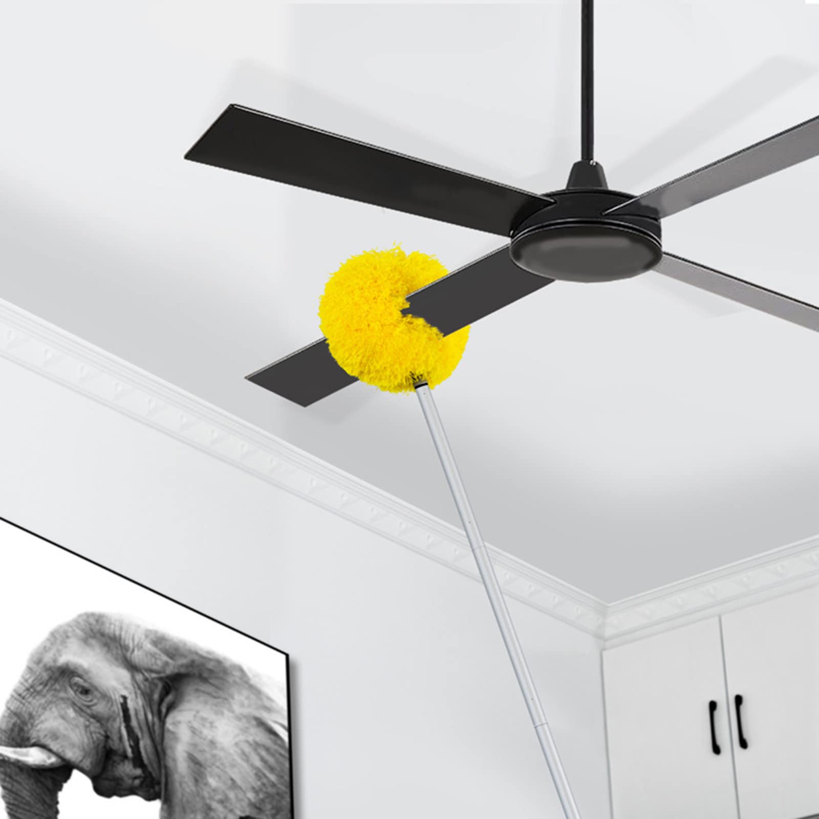 Washable Ceiling Fan Cleaner from 13 to 50 Inch Microfiber Duster with Telescoping Extension Pole, Fit for Cleaning High Ceiling Fan, Furniture, Blinds, Car (Yellow)