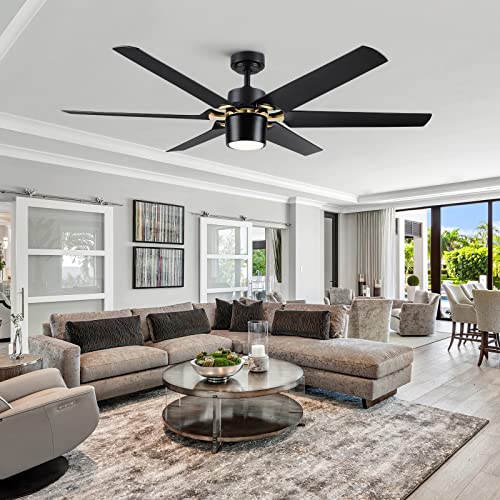 POCHFAN 60 inch Black Ceiling Fans with Lights and Remote, Modern Smart Ceiling Fan Compatible with Alexa, Google Home & Smart APP, Reversible Dimmable DC Ceiling Fan for Indoor or Covered Outdoor