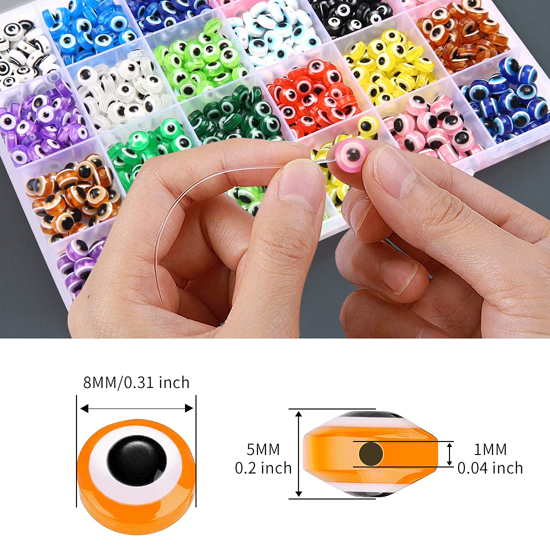 24 Style 800 pcs Evil Eye Beads, Evil Eye Beads for Jewelry Making, Evil Eye Charms with 1mm Hole