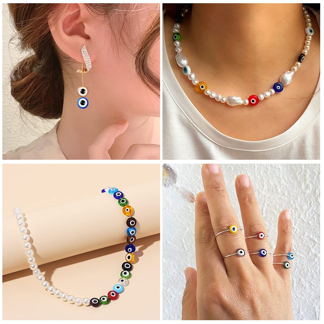 24 Style 800 pcs Evil Eye Beads, Evil Eye Beads for Jewelry Making, Evil Eye Charms with 1mm Hole