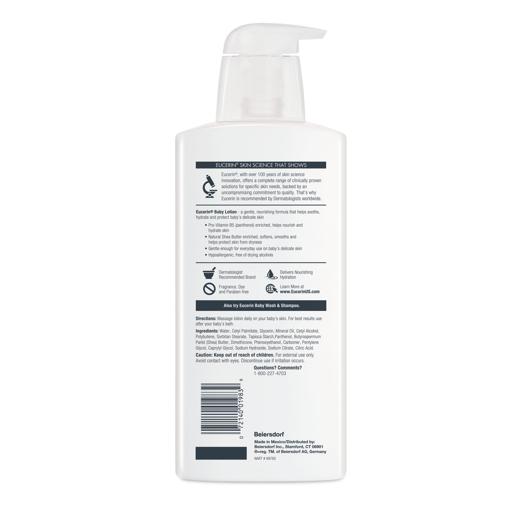 Eucerin Baby Body Lotion, Fragrance Free Baby Lotion, 13.5 Fl Oz Pump Bottle