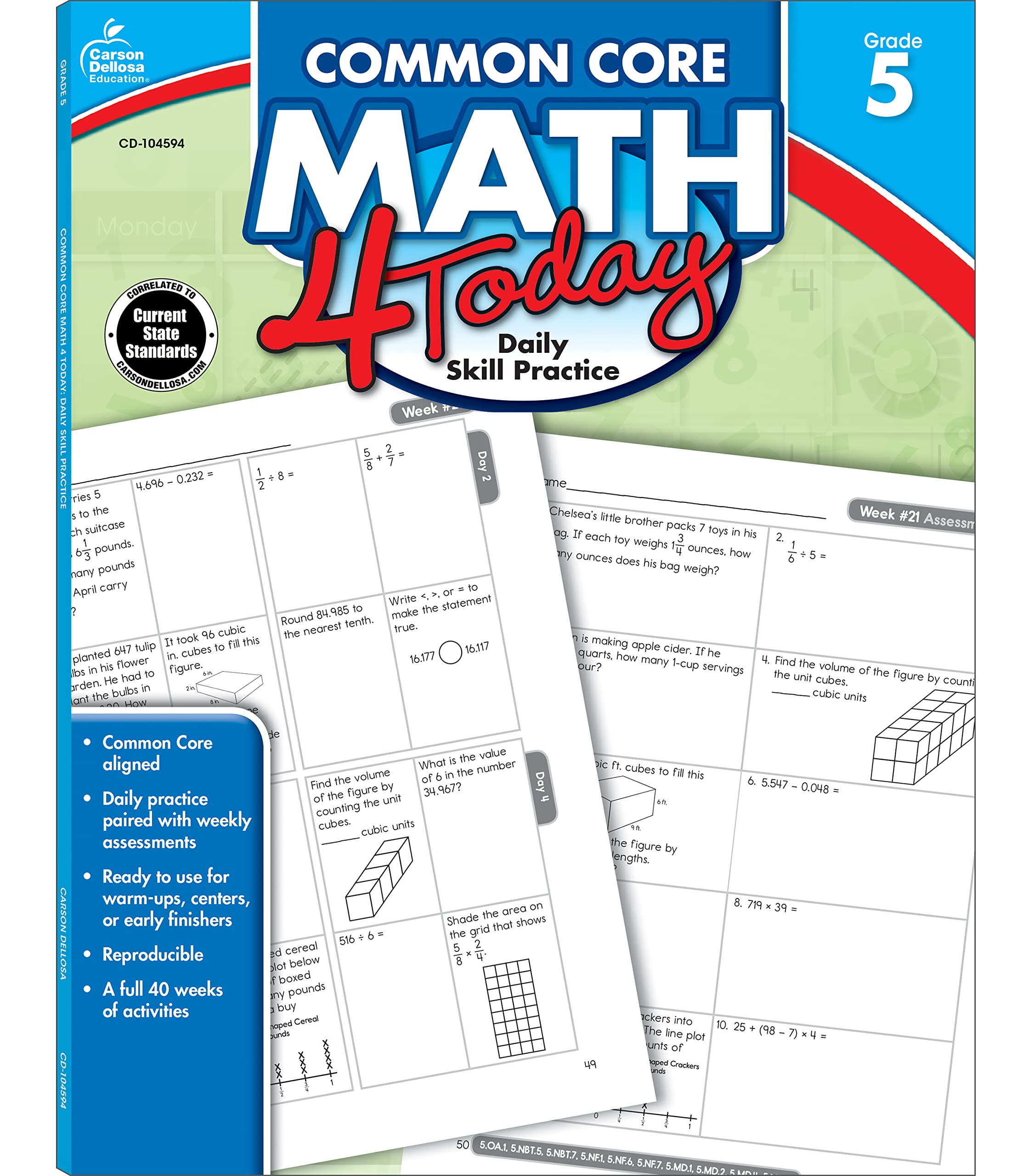 Carson Dellosa | Common Core Math 4 Today Workbook | 5th Grade, 96pgs (Common Core 4 Today)