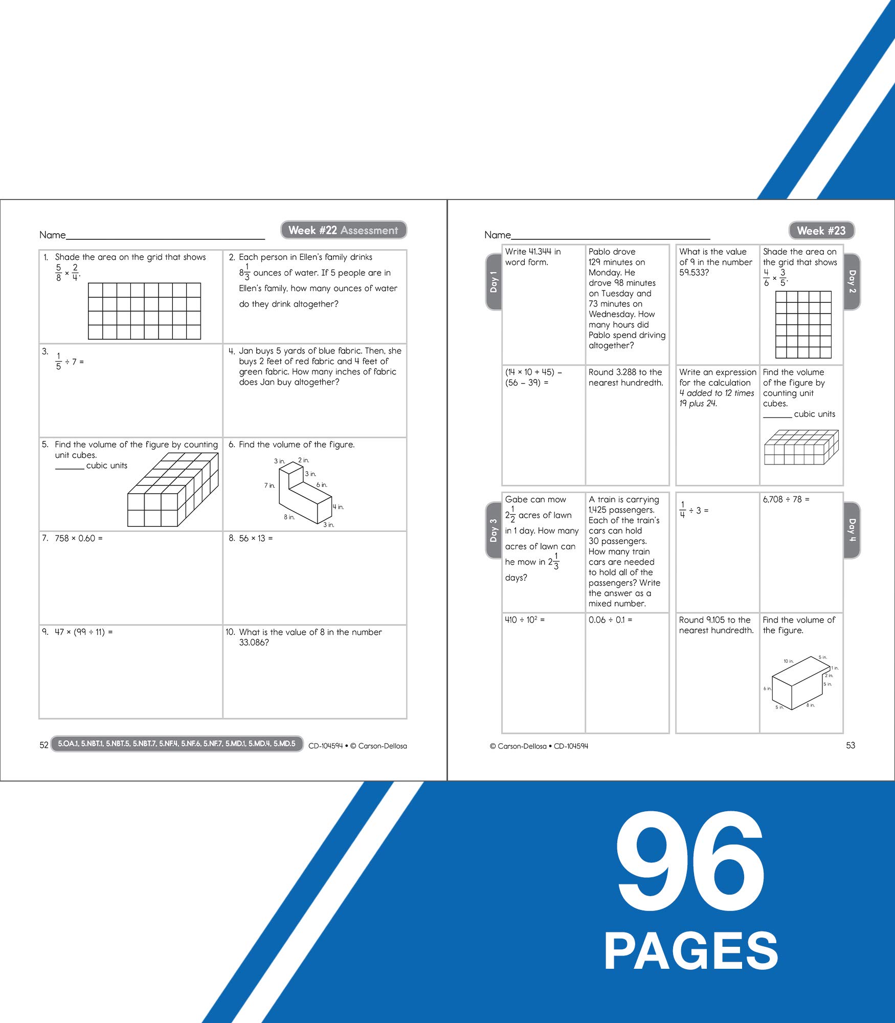 Carson Dellosa | Common Core Math 4 Today Workbook | 5th Grade, 96pgs (Common Core 4 Today)
