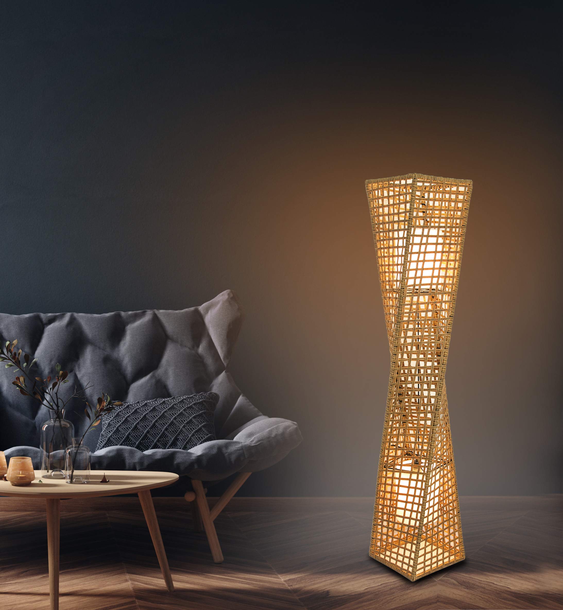 Artiva USA Phuket 51" 2-Light Unique Handcrafted Twist Rattan Floor Lamp