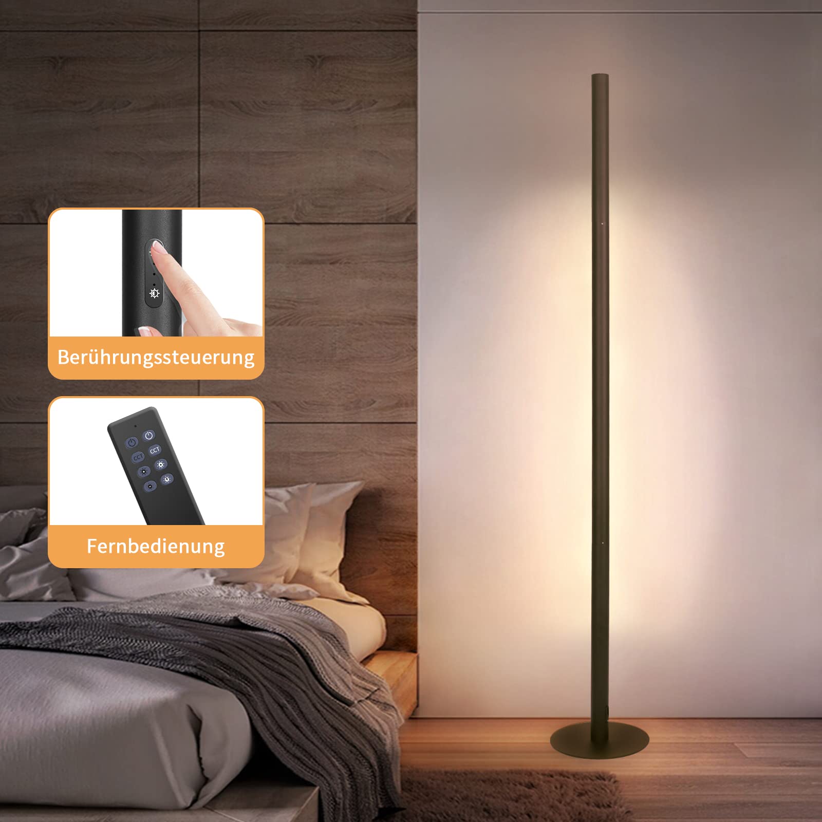 Wellwerks LED Bright Floor Lamp, Dual Light Source Floor Lamp, Modern Lamp 3 Color Temperature Touch Control, Remote Control Stepless Dimming, Simple Style, Living Room, Bedroom, Office Floor Lamp
