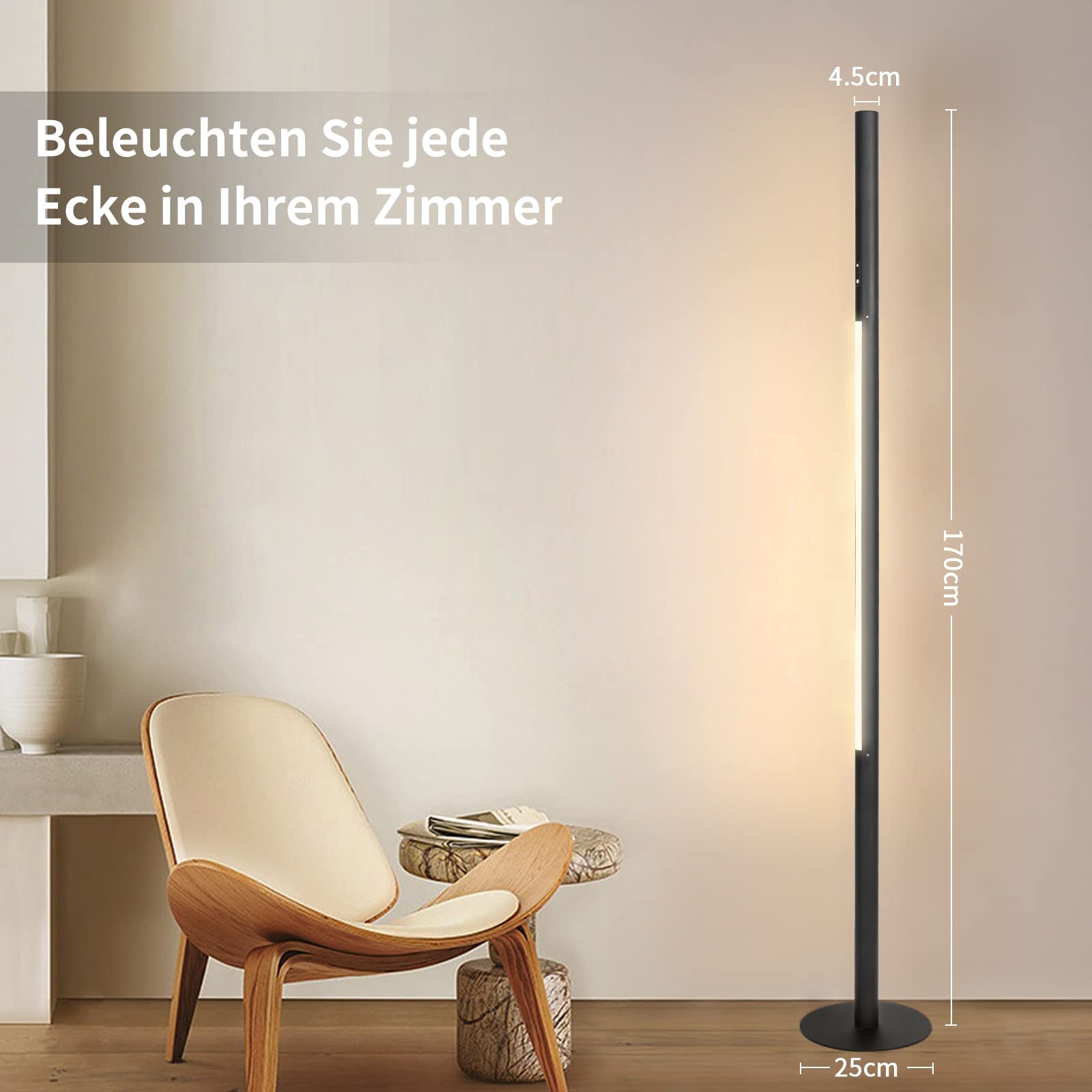 Wellwerks LED Bright Floor Lamp, Dual Light Source Floor Lamp, Modern Lamp 3 Color Temperature Touch Control, Remote Control Stepless Dimming, Simple Style, Living Room, Bedroom, Office Floor Lamp
