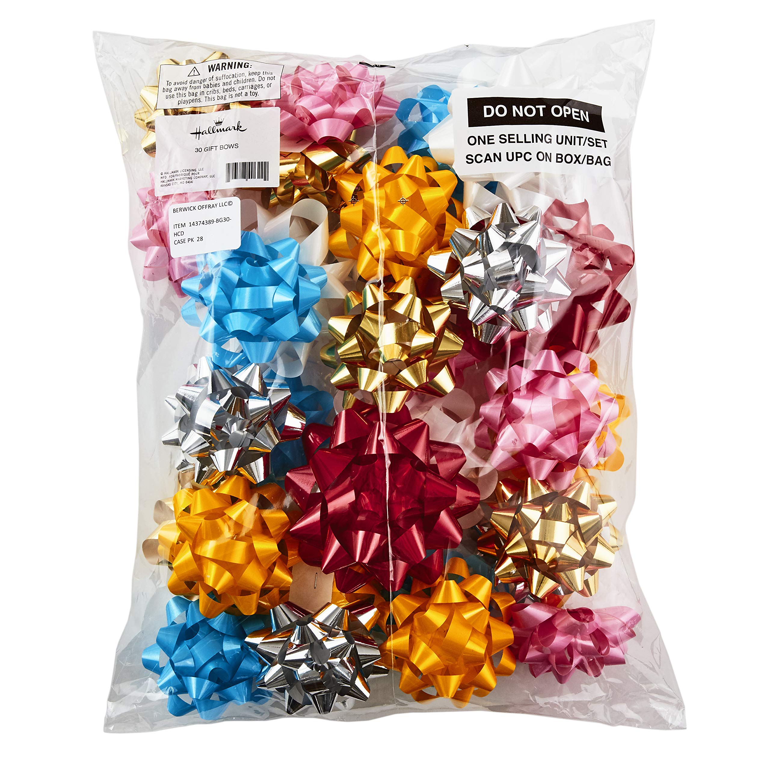 Hallmark Gift Bow Assortment (30, 2 Sizes) Red, White, Pink, Blue, Yellow, Silver, Gold for Christmas, Hanukkah, Birthdays, Weddings, Baby Showers