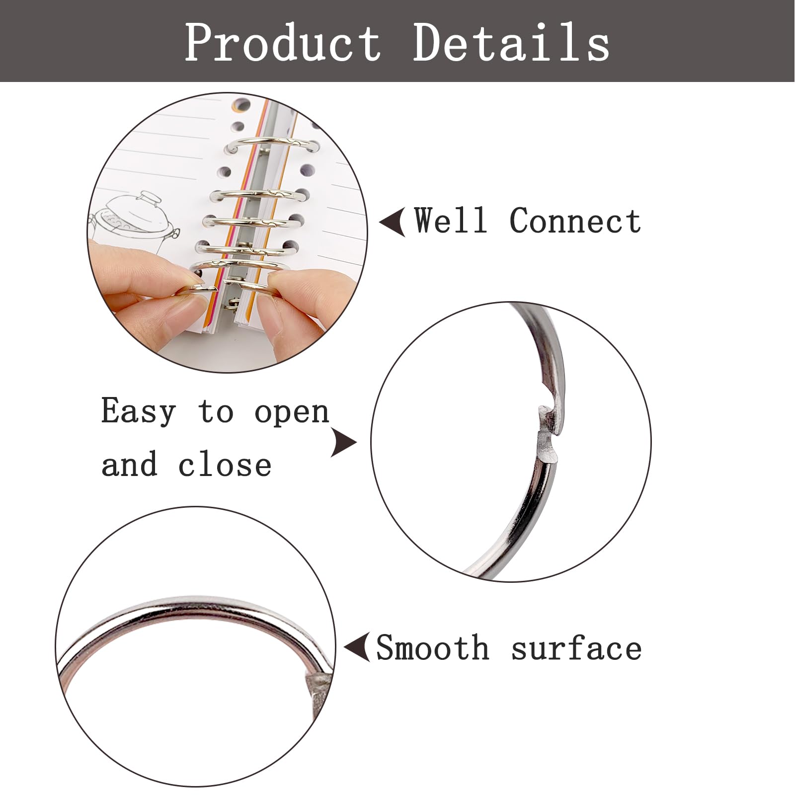 Loose Leaf Binder Rings 1-Inch（100 Pack） Office Book Rings, Nickel Plated Steel Binder Rings, Key Rings, Metal Book Rings, for School，Sliver