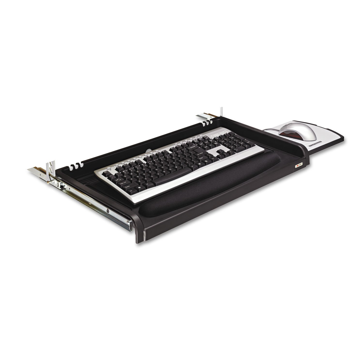 3M Adjustable Under-Desk Keyboard Drawer, Three Height Settings, Wide Tray with Gel Wrist Rest Accomodates Most Keyboards, Slide Out Mouse Platform with Precise Mouse Pad, Black (KD45)