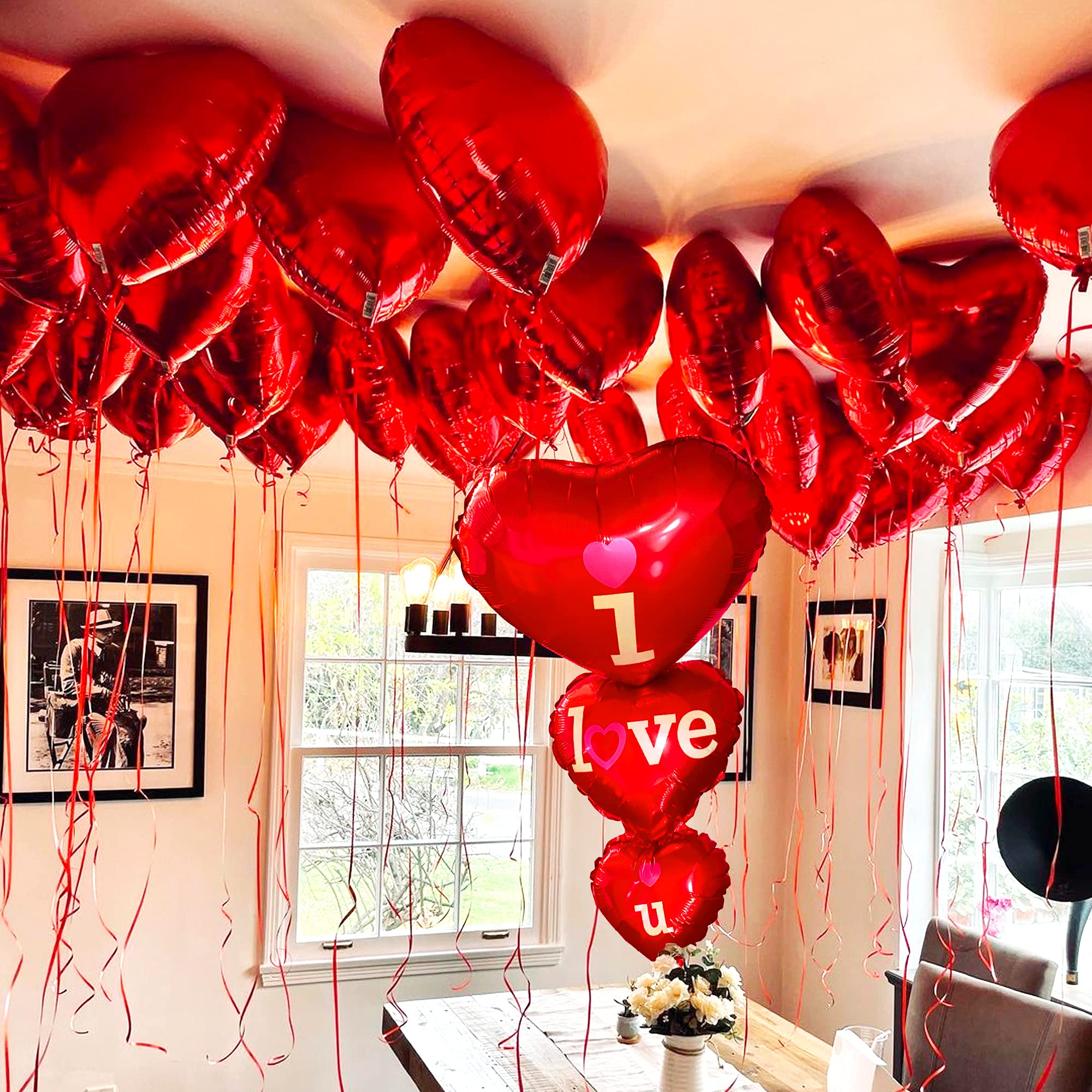 Katchon, XtraLarge 12+1 Red Heart Balloons - Pack of 13 Set | Big 36 Inch I Love You Balloons for Romantic Decorations Night | Happy Anniversary Proposal Balloons | Happy Birthday My Love Balloon