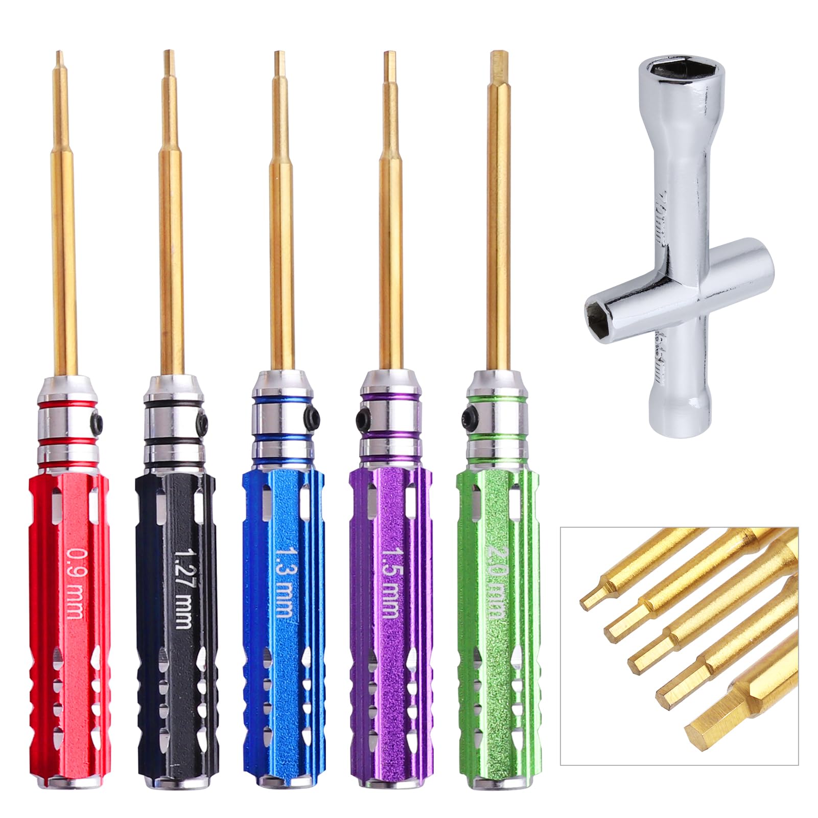 Hobbyfire Hex Screwdriver Set for Axial SCX24 1/24 RC Crawler Small Hex Driver 0.9mm 1.27mm 1.3mm 1.5mm 2.0mm & Wheel Wrench