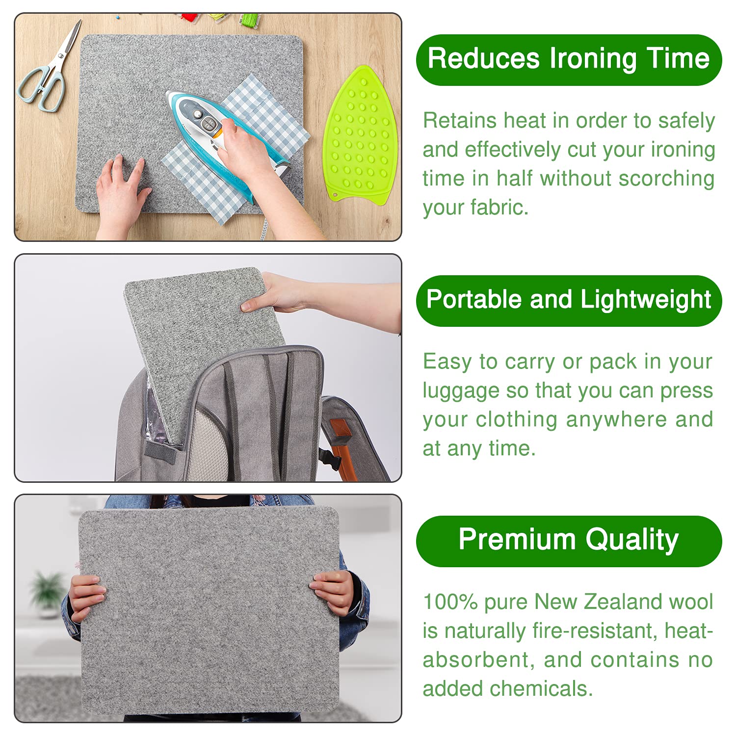 Wool Pressing Mat for Quilting, Wool Ironing Mat for Quilters, Iron Mat for Table Top Ironing Board Tabletop, Quilting Supplies, Sewing Supplies Notions, Sewing Accessories and Supplies, Ironing Pad