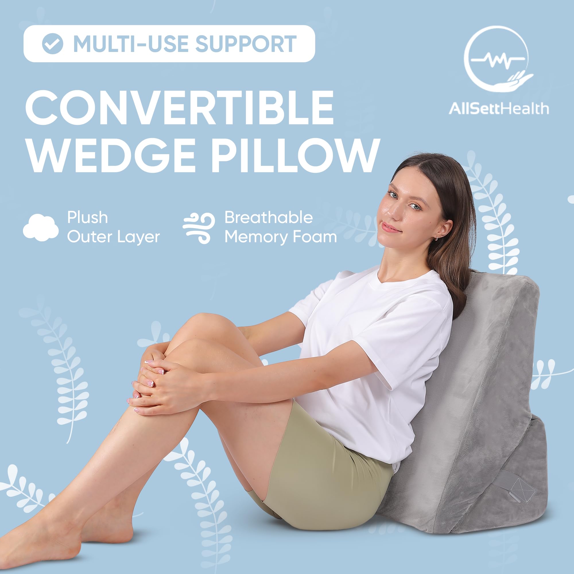 Bed Wedge Pillow - Adjustable 9&12 Inch Folding Memory Foam Incline Cushion System for Legs and Back Support Pillow - Acid Reflux, Anti Snoring, Heartburn, Reading – Machine Washable