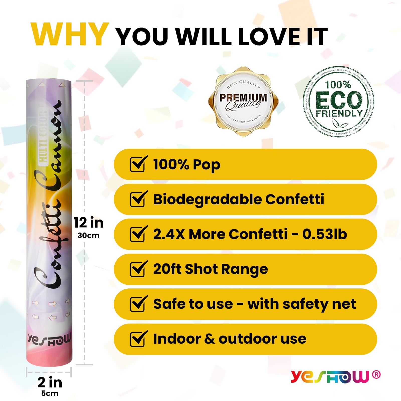 Confetti Cannon Party Poppers Biodegradable Shooters, (6 Pack) YESHOW Multicolor Confetti Blaster for Birthday Graduation Wedding Christmas New Year’s Eve