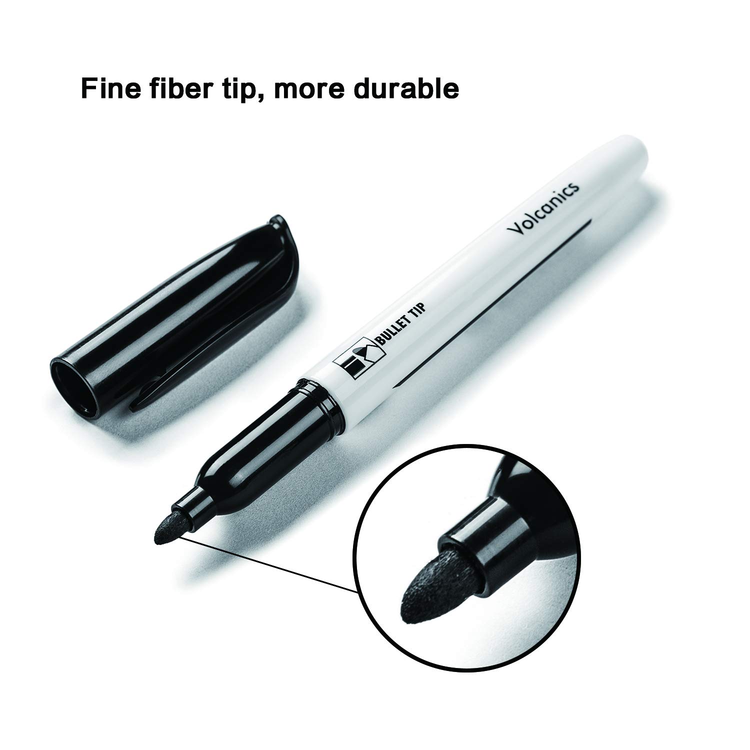 Volcanics Black Dry Erase Markers Low Odor Fine Whiteboard Markers Thin Box of 12
