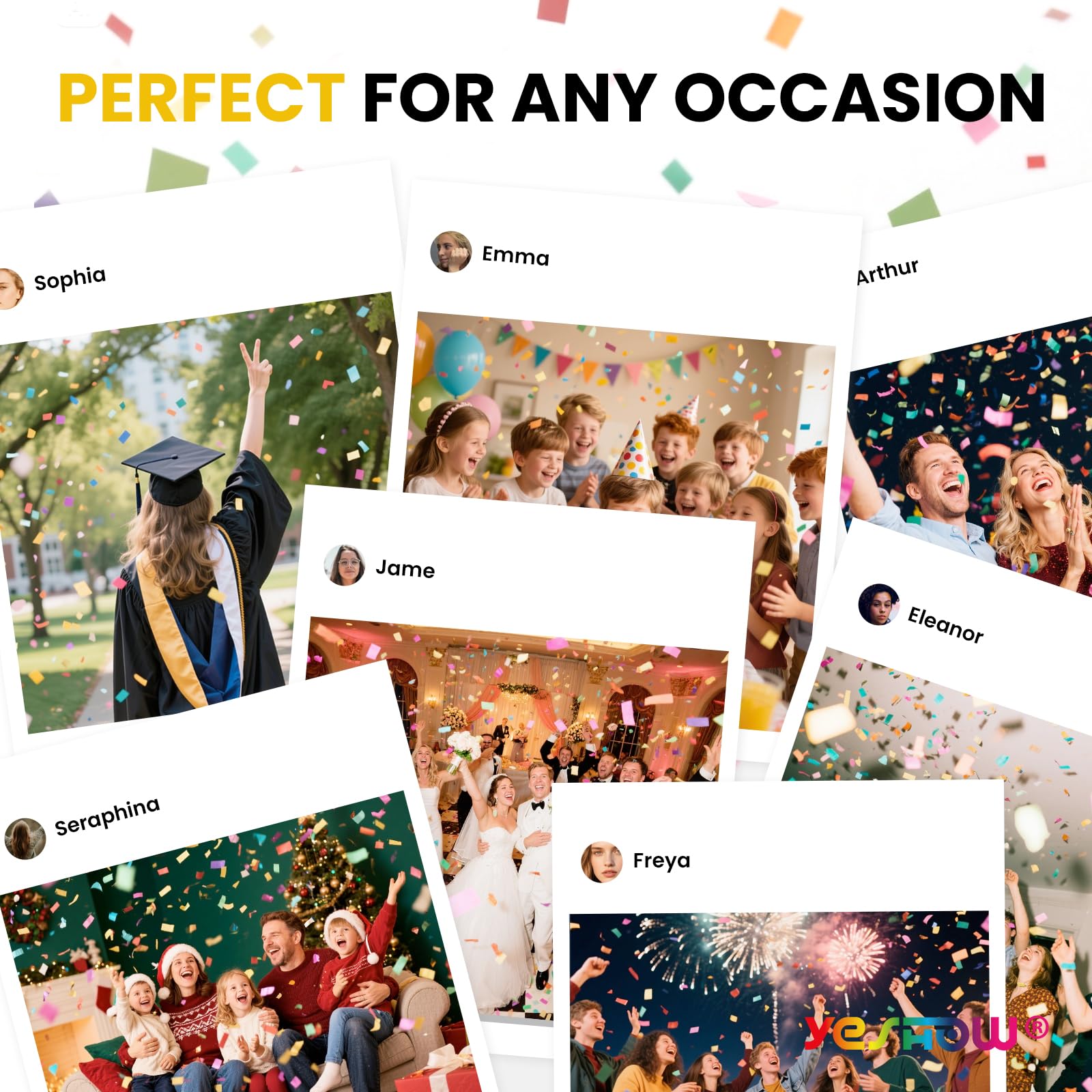 Confetti Cannon Party Poppers Biodegradable Shooters, (6 Pack) YESHOW Multicolor Confetti Blaster for Birthday Graduation Wedding Christmas New Year’s Eve
