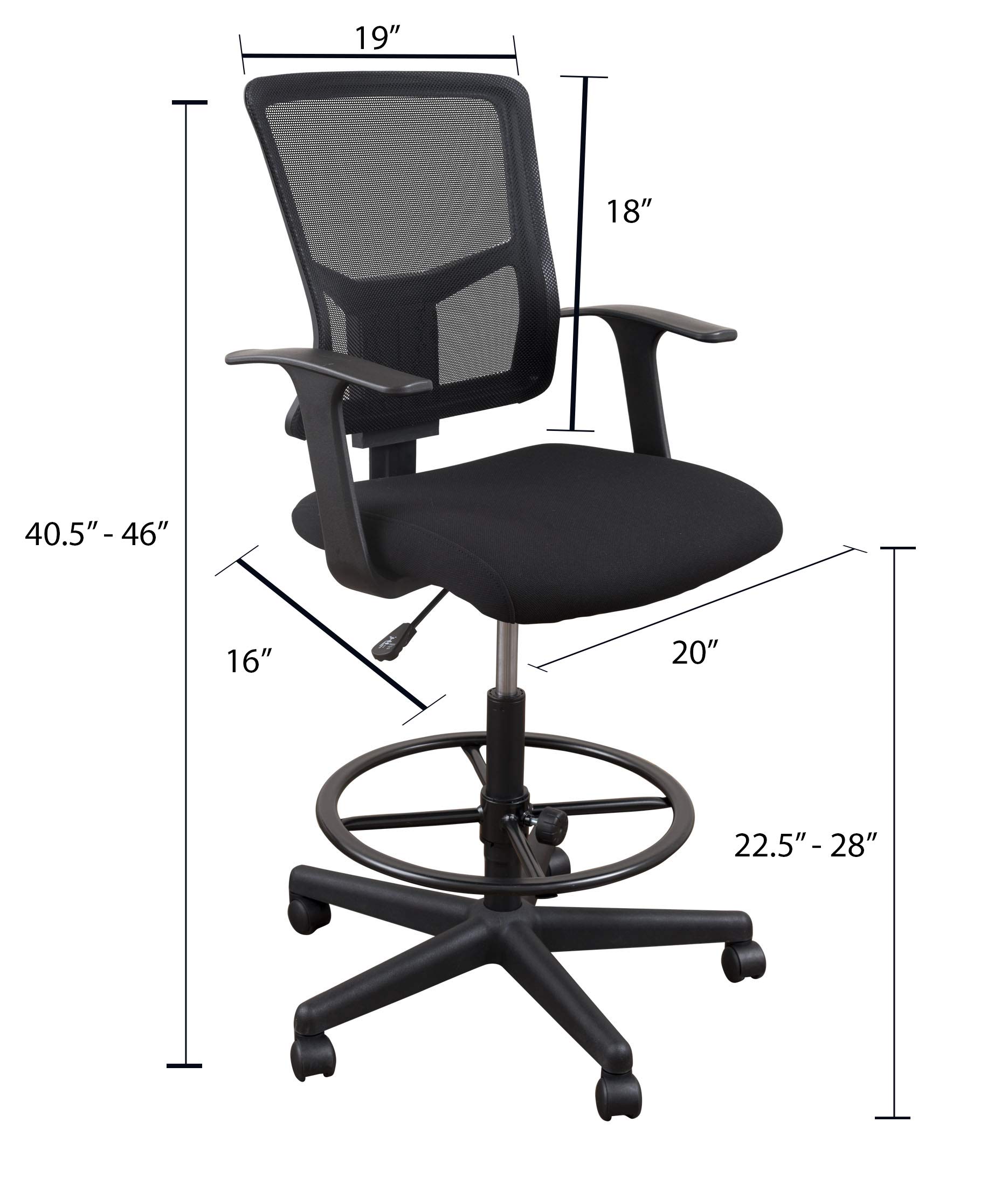 Stand Up Desk Store Sit to Stand Drafting Task Stool Chair for Standing Desks with Adjustable Footrest and Armrests (Black)