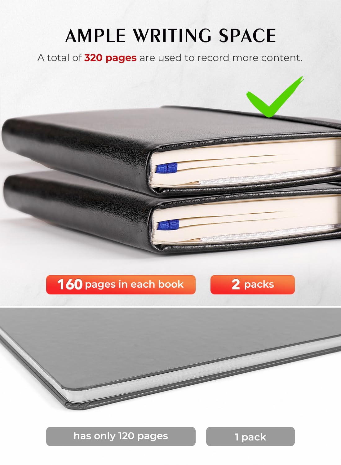 AISBUGUR Pocket Notebook Small Notebook 2-Pack, 3.7" x 5.7" pocket notebook hardcover Total 320 Pages Thick Lined Paper with Inner Pockets Leather Mini Journal Notepad
