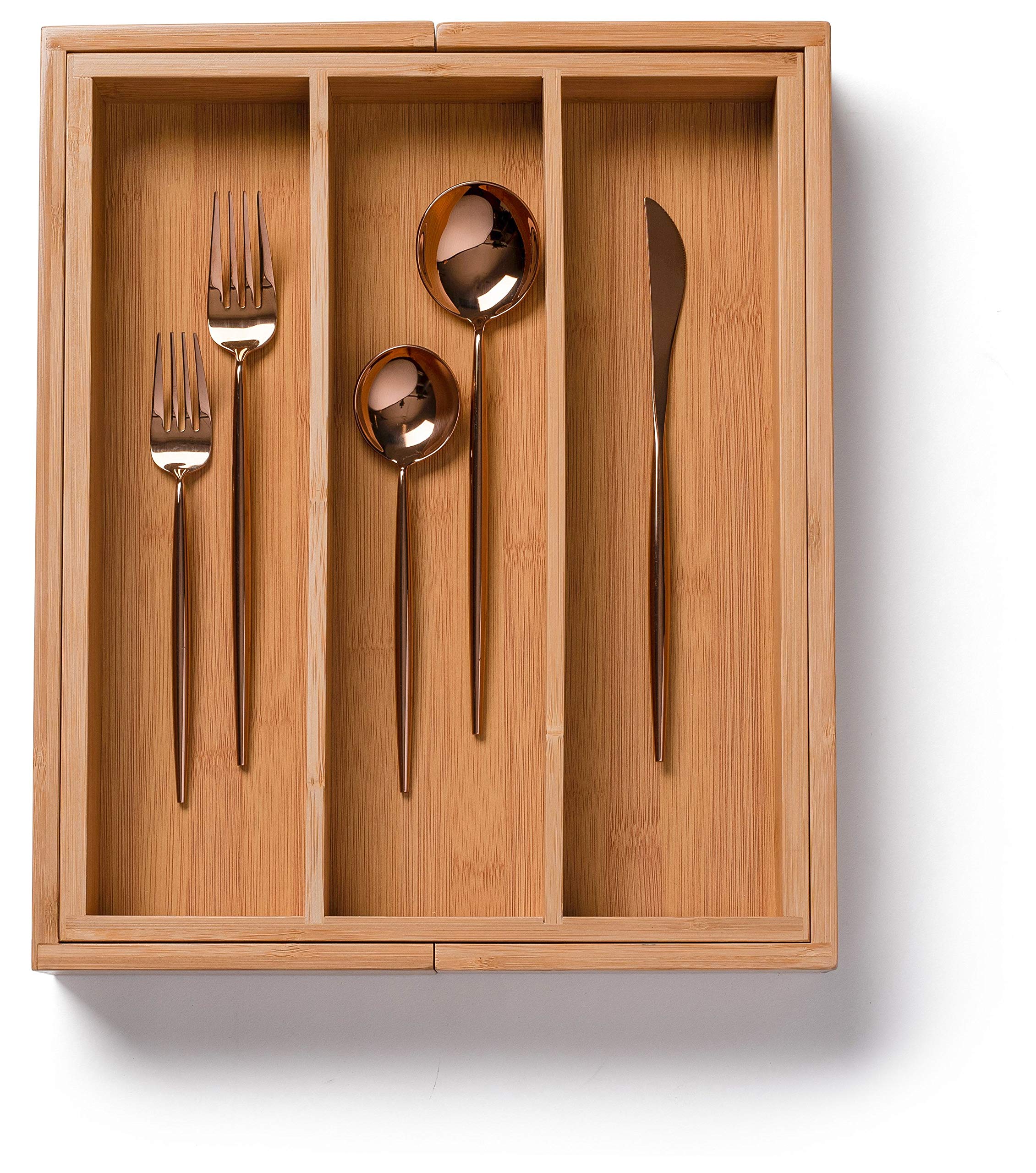 Bellemain Expandable Bamboo Drawer Organizer - Large Kitchen Utensil Holder for Cutlery, Silverware, Flatware Storage - Utensil Organizer for Kitchen Drawers, Desk, Junk Drawer Organizer Tray, 5-Slot