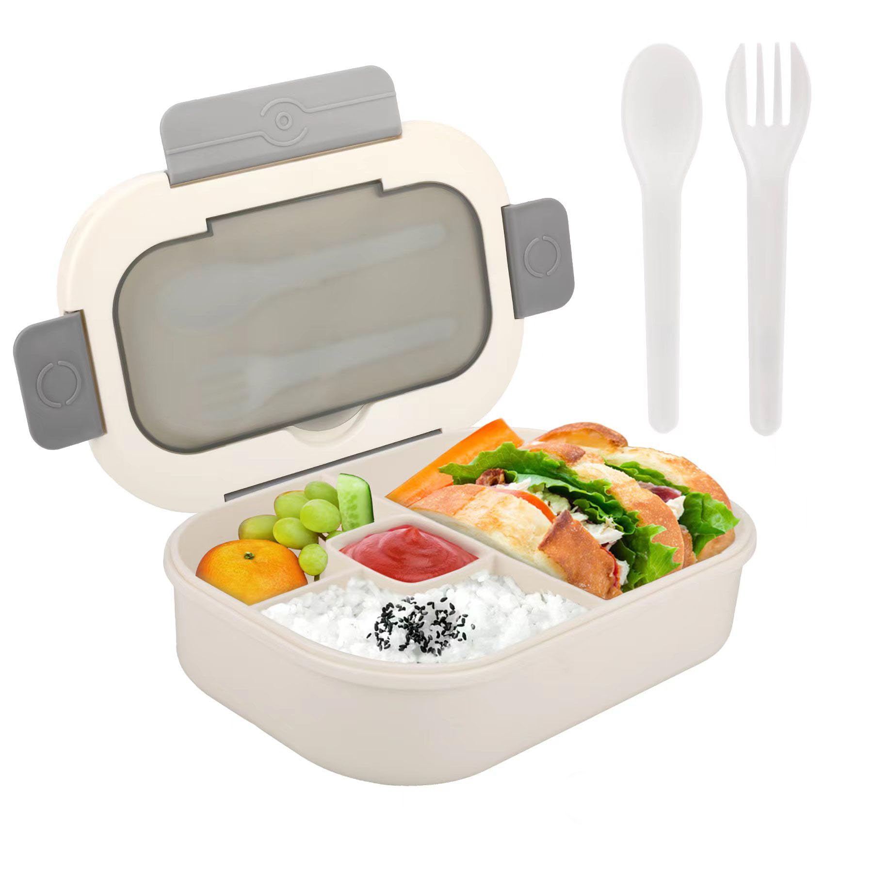 Vensp Bento Box Kid,1.3L Bento Box Adult Lunch Box,Lunch Box Containers for Kid/Adult/Toddler,Bento Boxes with 4 Compartments&Utensiles,Leak Proof,Microwave/Dishwasher/Freezer Safe(White)