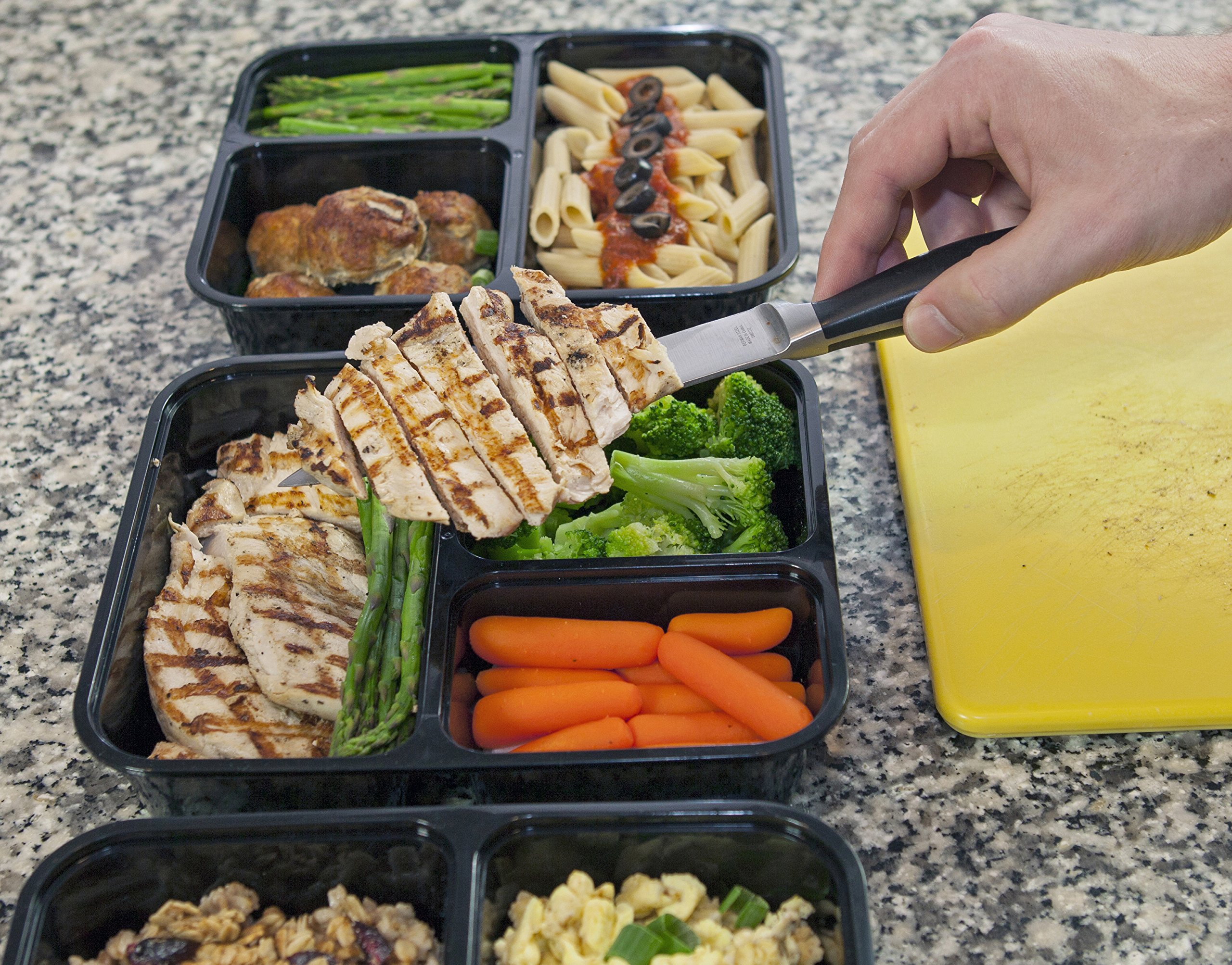 INEVIFIT Meal Prep 3 Compartment BPA FREE, Premium Food Storage Containers, Durable & Reusable, 36 oz. Stackable 7 Pack, Microwaveable & Dishwasher Safe Bento Lunch Box with Leak Resistant Technology