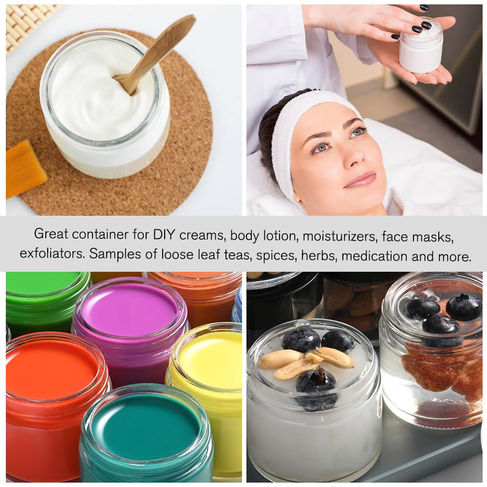 4 oz Small Glass Jars with Lids, Tecohouse Clear Glass Jars with Black Lids & Inner Liners, Mini Travel Sample Containers for Slime, Makeup, Cream, Lotion, Cosmetic - 2 Pack