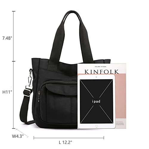 Blostirno Women's Casual Tote Shoulder Crossbody Bag Large Capacity Nylon Top Handle Daily Handbag Purse Work Bags Black