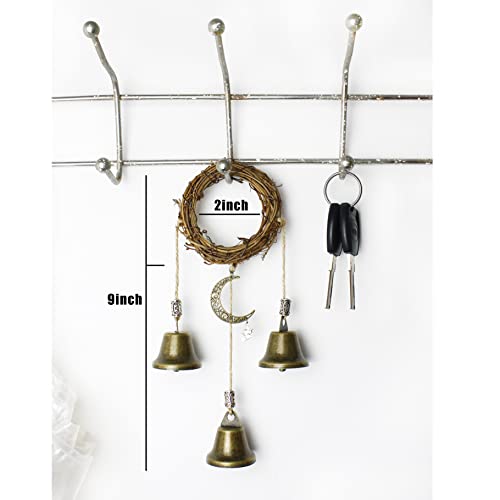 Witch Bells Witchcraft Decor Gifts Magic Pagan Wall Home Room Door Knob Decorative Protection Kitchen Witches Runes Wiccan Altar Supplies (Hemp Rope 3 Bells)