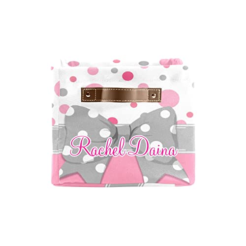 Polka Dots Bow Pink Personalized Storage Bins Basket Cubic Organizer with Durable Handle for Shelves Wardrobe Nursery Toy 1 Pack
