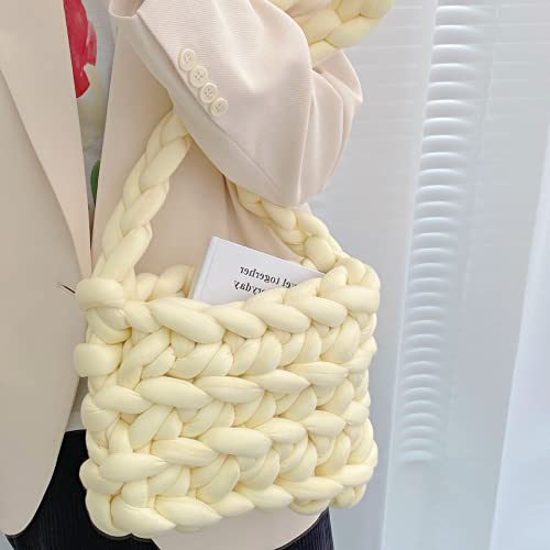 HYKYYDS Knit Handbag Space Style Wool Casual Soft Crossbody Shoulder Bag Ladies Woven Messenger Bag (White)