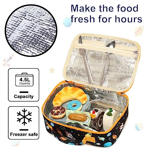 Kids Lunch Box Boys Girls Insulated Lunch Cooler Bag Reusable Lunch Tote Kit for School Travel (Rocket Planet)