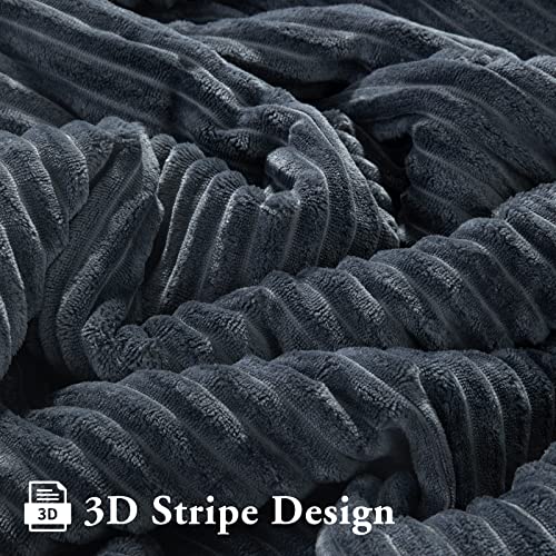 LBRO2M Sherpa Striped Fleece Bed Blanket, King Size Super Soft Fuzzy Plush Warm Cozy Fluffy Flannel Microfiber Couch Throw, Double Reversible Luxurious Blankets
