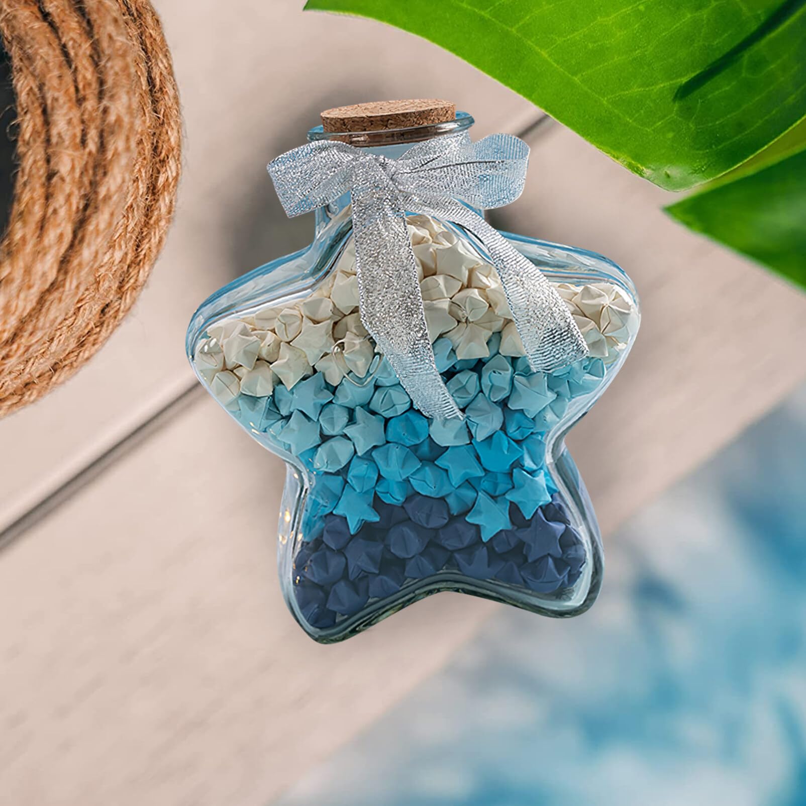 Luxshiny Glass Cork Bottle 4 Pcs Small Glass Jars with Cork Lids Heart and Star Shaped Candy Jars Cookie Jars Clear Storage Container Jars Wishing Bottles Drift Bottles Glass Lucky Bottle