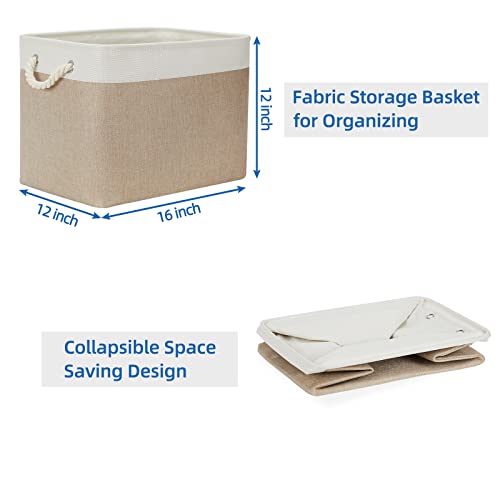 Temary Fabric Storage Baskets Set Of 6 Small Storage Bins Bundled with 2 Pack Decorative Baskets for Storage (White&Khaki, 11.8Lx7.9Wx5.3H Inches, 16Lx12Wx12H inches)