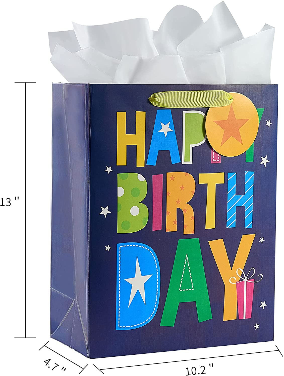 SUNCOLOR 2 Pack 13" Large Gift Bag with Tissue Paper for Him (Happy Birthday)