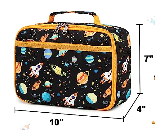Kids Lunch Box Boys Girls Insulated Lunch Cooler Bag Reusable Lunch Tote Kit for School Travel (Rocket Planet)