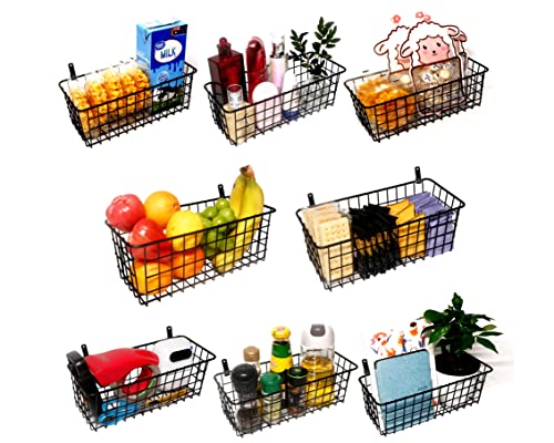 3 Set Hanging Wire Baskets,Wall Mount Fruit Basket,No Drilling,Adhesive Small Metal Basket,Farmhouse Food Storage Mesh Bin Kitchen Pantry Laundry Bathroom Closet Garage RV,Black
