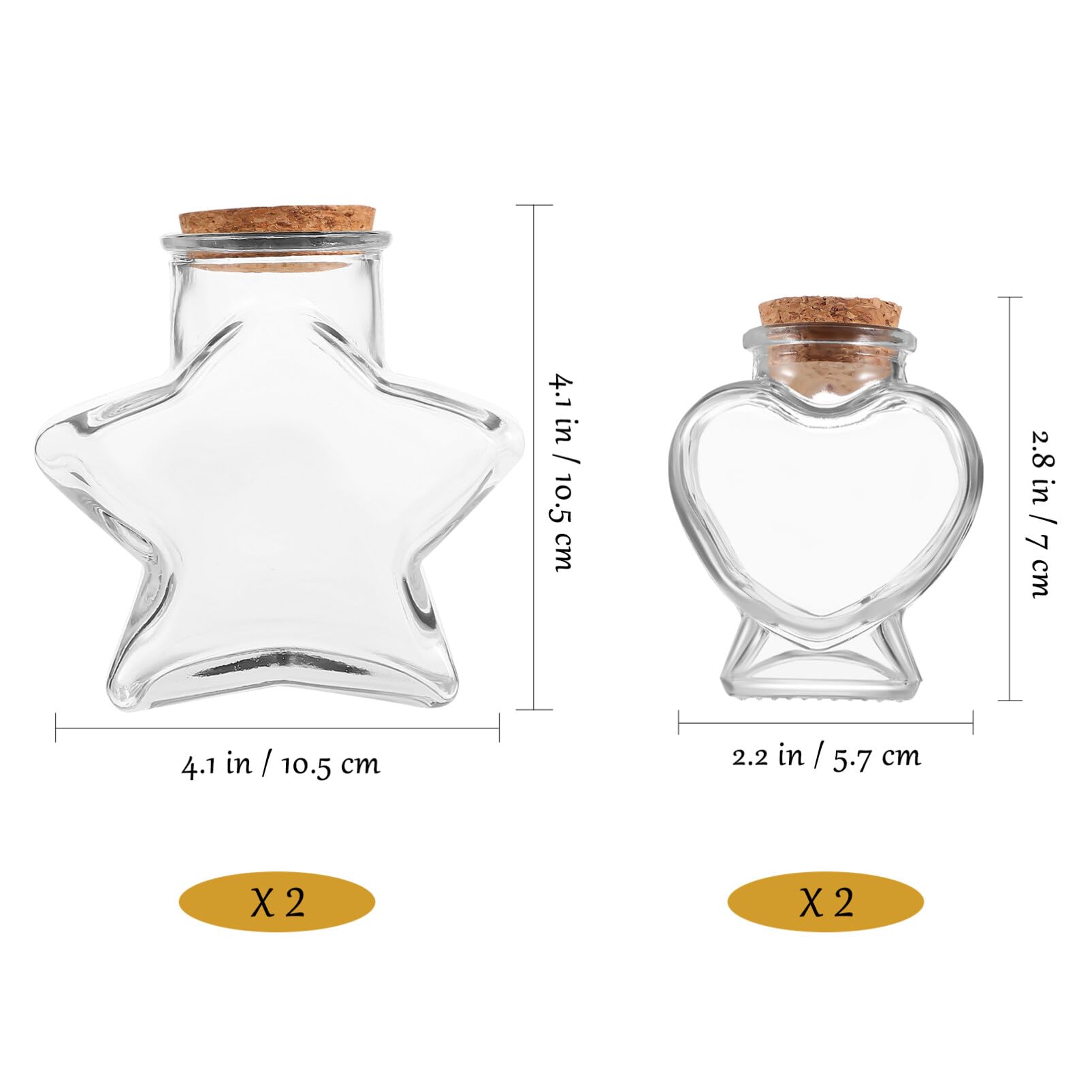 Luxshiny Glass Cork Bottle 4 Pcs Small Glass Jars with Cork Lids Heart and Star Shaped Candy Jars Cookie Jars Clear Storage Container Jars Wishing Bottles Drift Bottles Glass Lucky Bottle