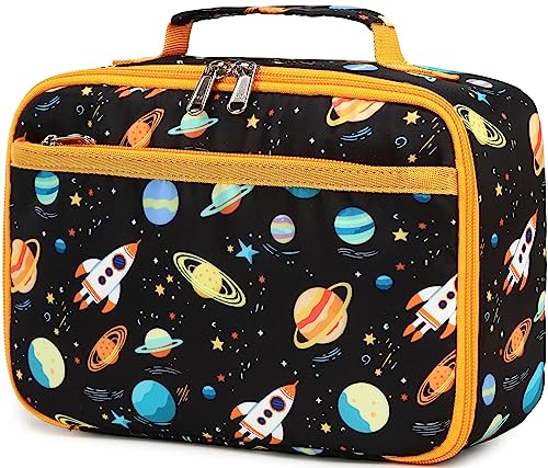 Kids Lunch Box Boys Girls Insulated Lunch Cooler Bag Reusable Lunch Tote Kit for School Travel (Rocket Planet)