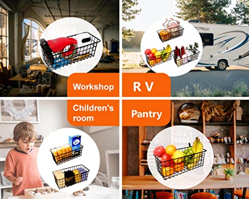 3 Set Hanging Wire Baskets,Wall Mount Fruit Basket,No Drilling,Adhesive Small Metal Basket,Farmhouse Food Storage Mesh Bin Kitchen Pantry Laundry Bathroom Closet Garage RV,Black