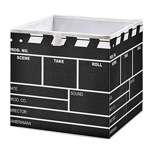 DOMIKING Film Clap Board Storage Bins for Closet Shelves Bedroom Foldable Fabric Storage Basket with Sturdy Handle Organization Baskets Cubes 11 Inch