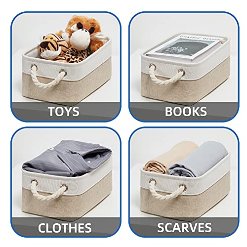 Temary Fabric Storage Baskets Set Of 6 Small Storage Bins Bundled with 2 Pack Decorative Baskets for Storage (White&Khaki, 11.8Lx7.9Wx5.3H Inches, 16Lx12Wx12H inches)