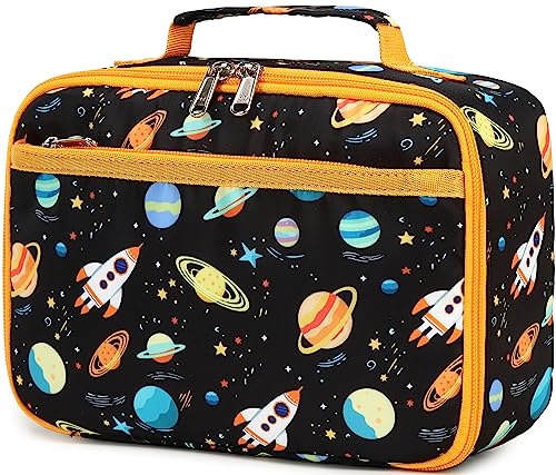 Kids Lunch Box Boys Girls Insulated Lunch Cooler Bag Reusable Lunch Tote Kit for School Travel (Rocket Planet)
