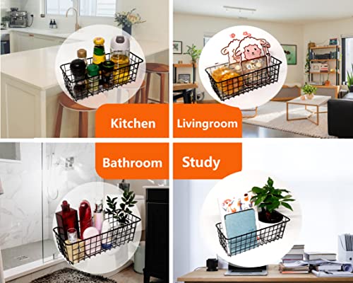 3 Set Hanging Wire Baskets,Wall Mount Fruit Basket,No Drilling,Adhesive Small Metal Basket,Farmhouse Food Storage Mesh Bin Kitchen Pantry Laundry Bathroom Closet Garage RV,Black