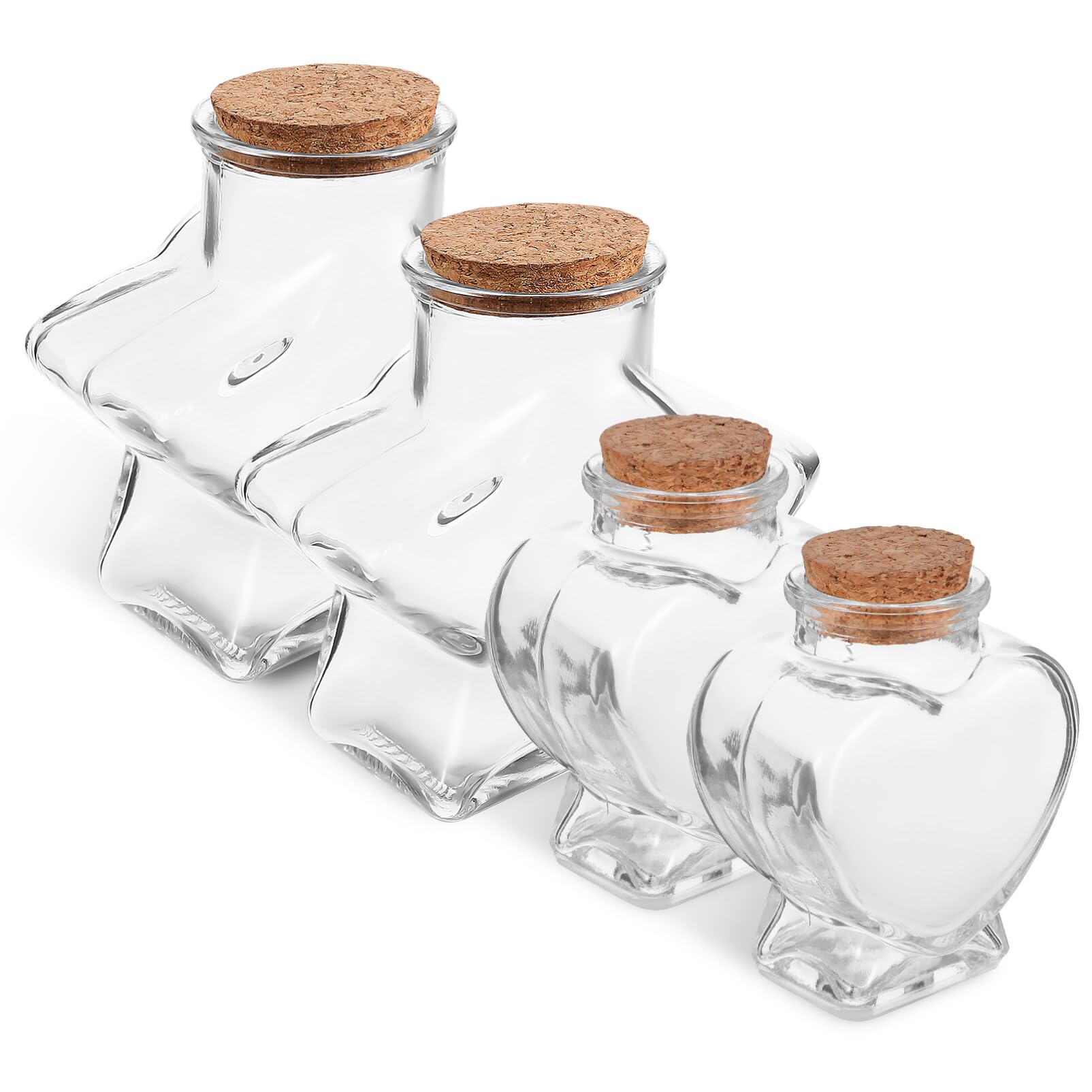 Luxshiny Glass Cork Bottle 4 Pcs Small Glass Jars with Cork Lids Heart and Star Shaped Candy Jars Cookie Jars Clear Storage Container Jars Wishing Bottles Drift Bottles Glass Lucky Bottle