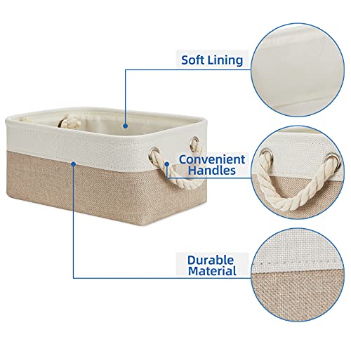 Temary Fabric Storage Baskets Set Of 6 Small Storage Bins Bundled with 2 Pack Decorative Baskets for Storage (White&Khaki, 11.8Lx7.9Wx5.3H Inches, 16Lx12Wx12H inches)