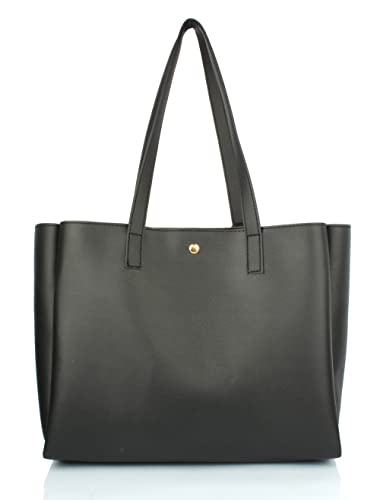 Mammon women's Extra Large 3 Compartment Tote Hand Bag (3C-Tote), Black