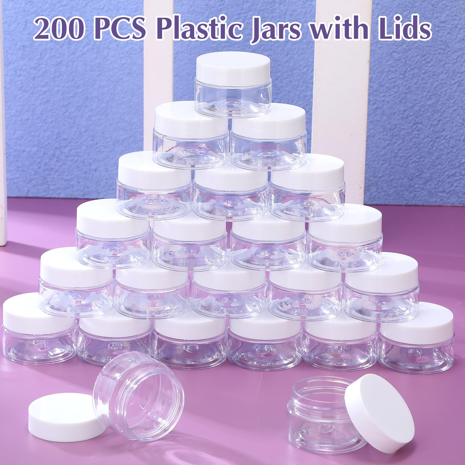 Lanties 200 Pcs 1 oz Empty Bulk Plastic Container Jars with White Lid Leak Proof Round Clear Plastic Jars Small Cosmetic Travel Containers for Storage Makeup Beauty Products Creams Lotion Ointments