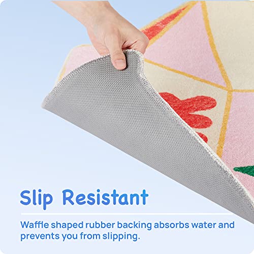 Snack Break | Cute Pink Strawberry Milk Rug for Bathroom, Bedroom, and Living Room | Non-Slip Backing | Ultra Soft Machine Washable Microfiber