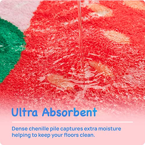 Snack Break | Cute Pink Strawberry Milk Rug for Bathroom, Bedroom, and Living Room | Non-Slip Backing | Ultra Soft Machine Washable Microfiber